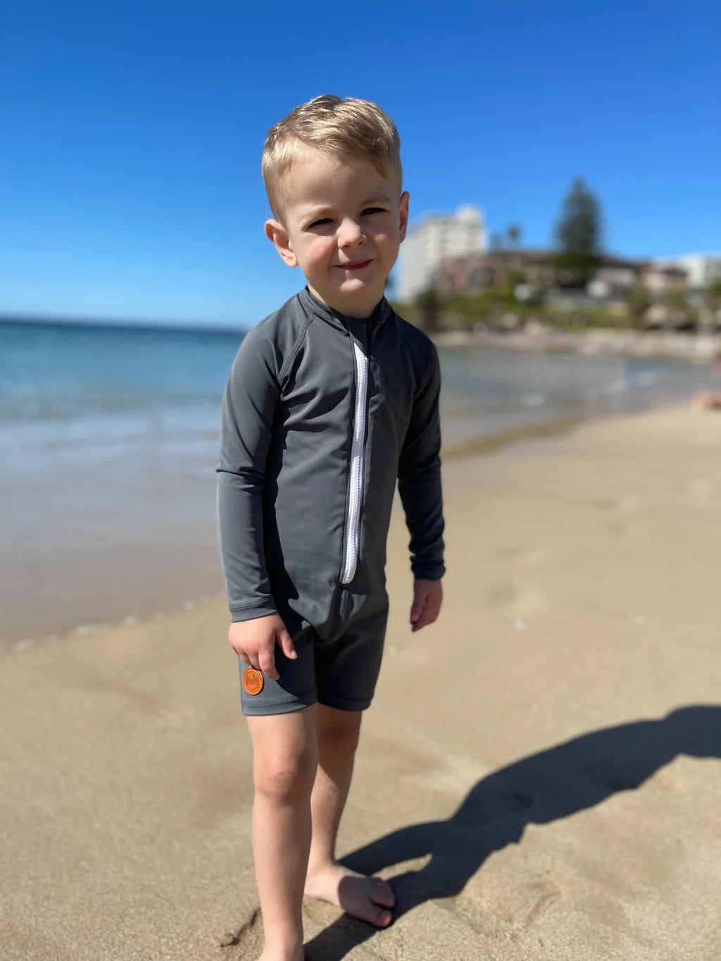 Kicky Swim - One Piece Rashguard Suit | Charcoal – My Little Wardrobe