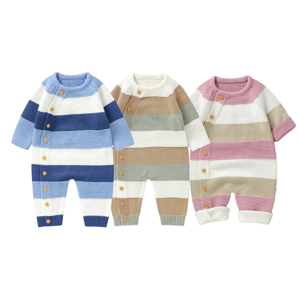 Striped Knit Button Onesie | 3 Colours – My Little Wardrobe